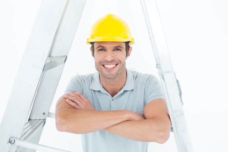 Happy Construction Worker Leaning Ladder Stock Photos - Free & Royalty ...