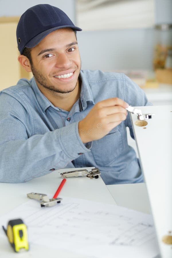 Happy Carpenter in Workshop Stock Image - Image of wood, dust: 226432235
