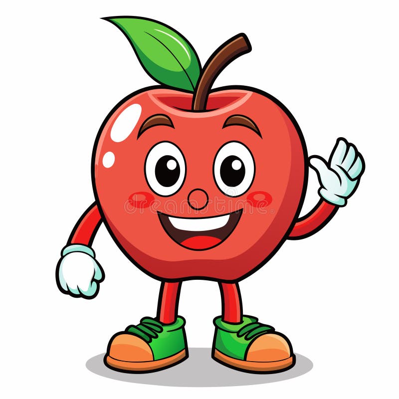 Happy Cartoon Apple Character Waving. (1 Stock Vector - Illustration of ...