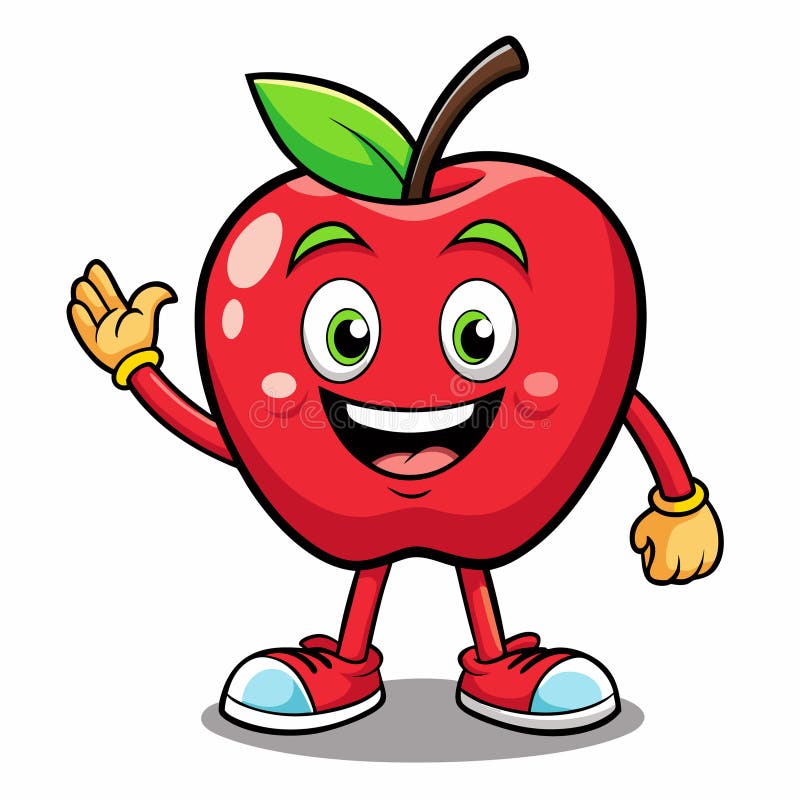 Happy Cartoon Apple Character Waving Hello Stock Vector - Illustration ...