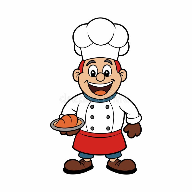 Happy Cartoon Baker Holding a Fresh Bread - a Professional Chef ...