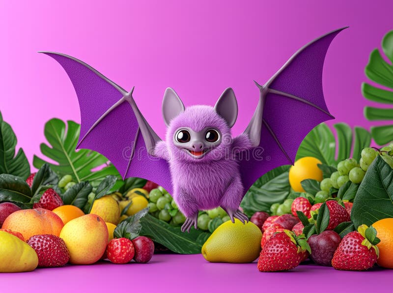 A Happy Cartoon Bat Gliding through a Colorful Forest Abundant with ...