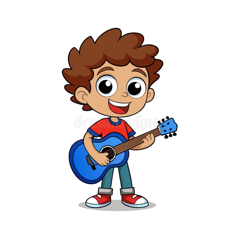 Happy Cartoon Boy with Guitar Stock Vector - Illustration of colorful ...