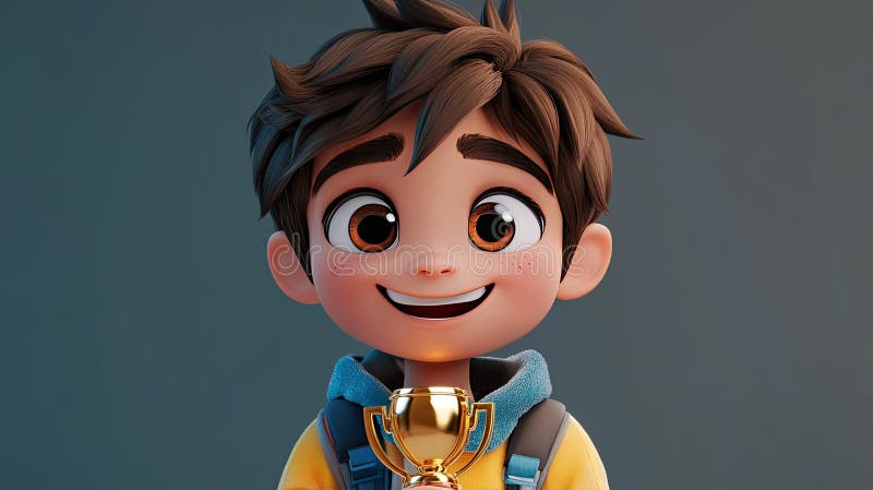 Happy Boy Holding a Trophy with Confetti Stock Illustration ...