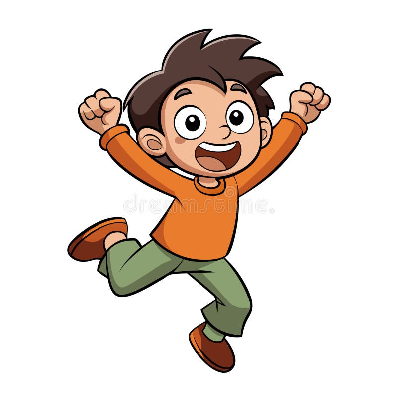 Happy Cartoon Boy Jumping with Excitement Illustration Stock Image ...