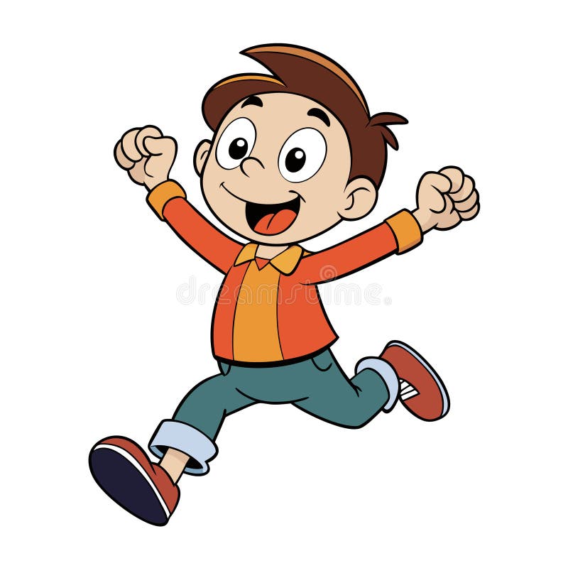 Happy Cartoon Boy Jumping with Excitement, Vector Illustration Stock ...