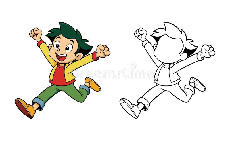 Happy Cartoon Boy Jumping with Joy Illustration Vector Stock Vector ...