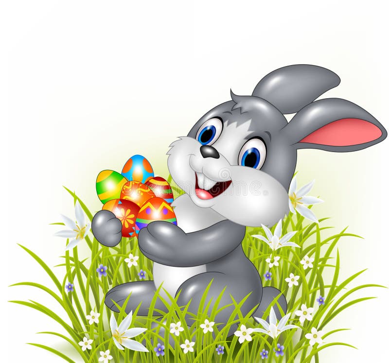 Happy Cartoon Bunny Holding an Easter Egg Stock Vector - Illustration ...