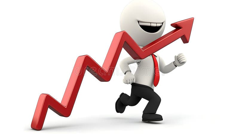 Happy Cartoon Businessman Running with Growth Chart Stock Illustration ...