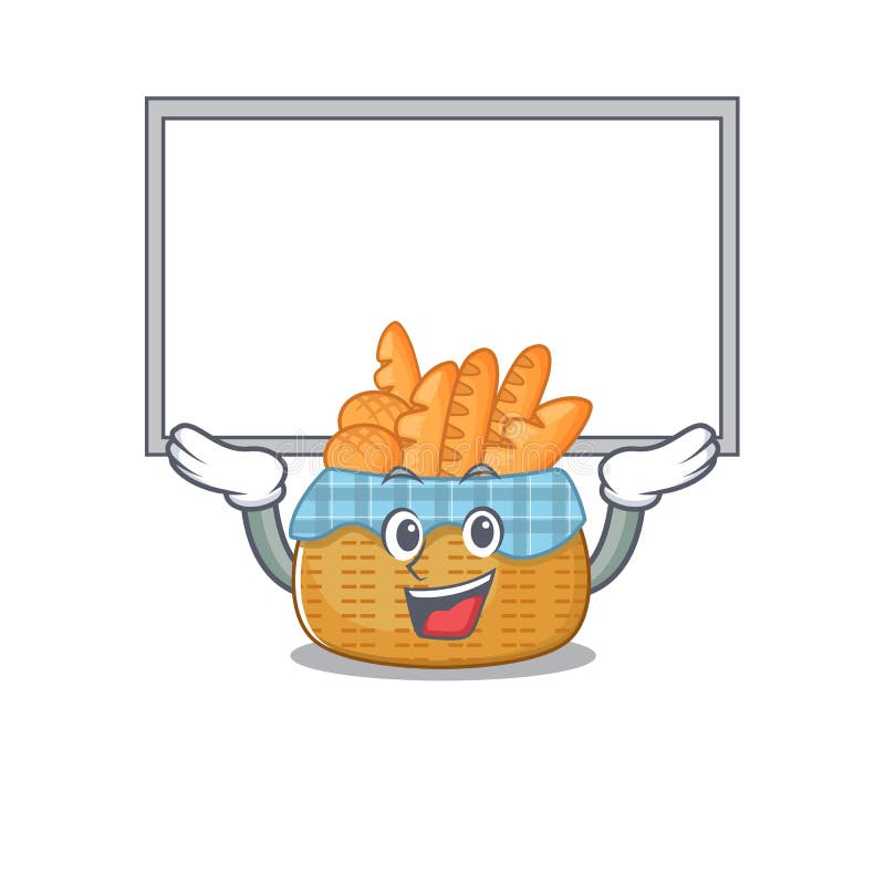 Happy Cartoon Character of Bread Basket Raised Up Board Stock Vector ...