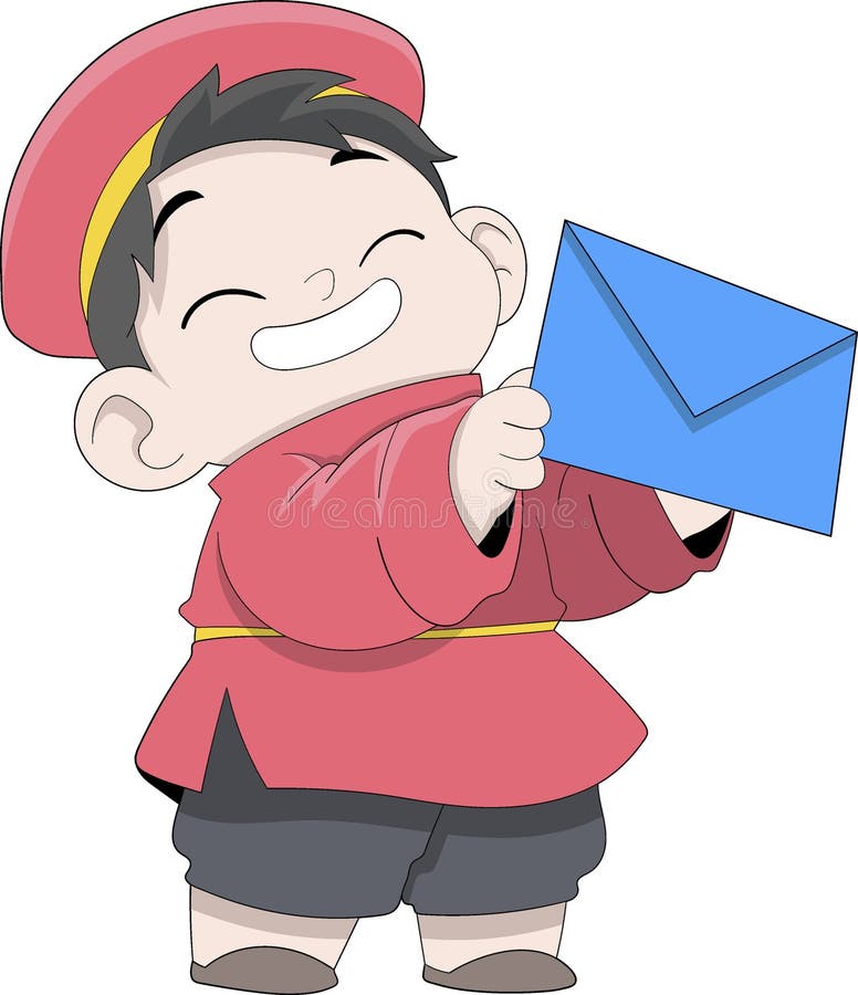 Happy Cartoon Character Holding Blue Envelope Symbolizing New Message ...