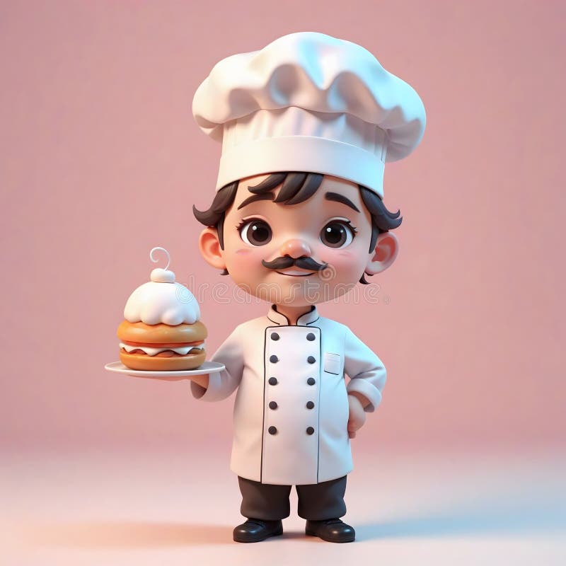 Happy Cartoon Chef Holding a Plate with a Cake Stock Illustration ...