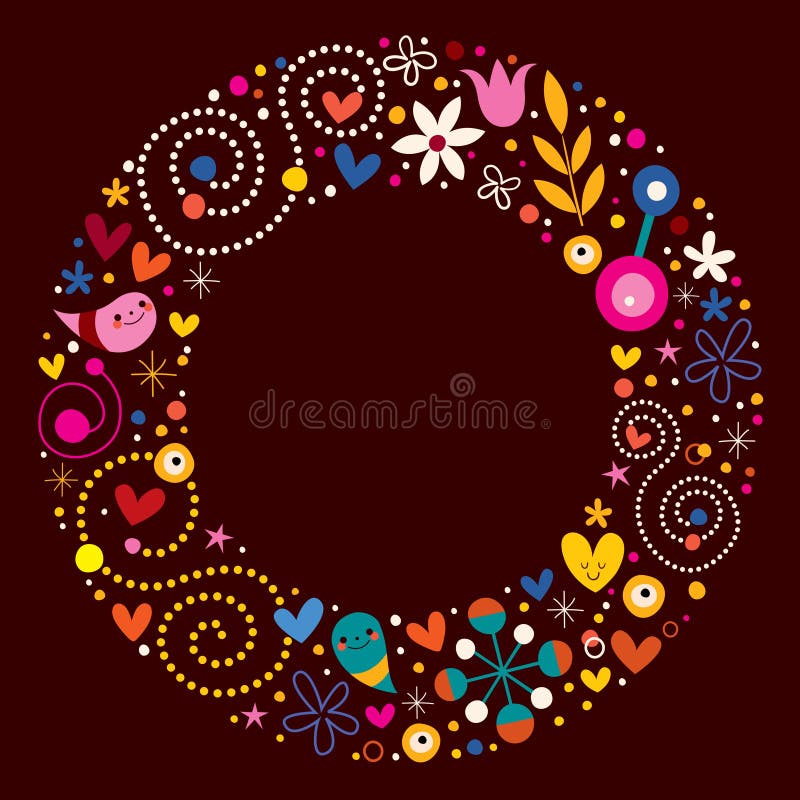 Happy Cartoon Circle Retro Frame Stock Vector - Illustration of happy ...