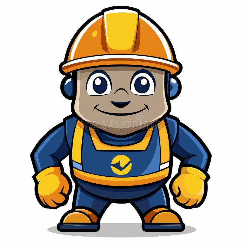 Happy Cartoon Construction Worker Mascot Stock Vector - Illustration of ...