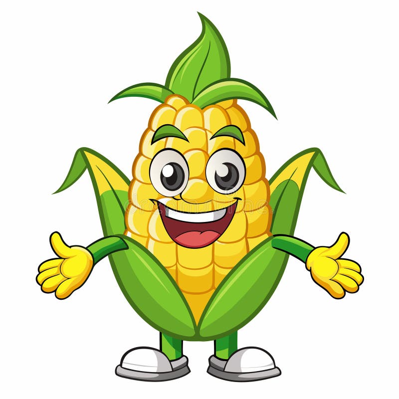 Happy Cartoon Corn Cob Character with Welcoming Gesture Stock Vector ...