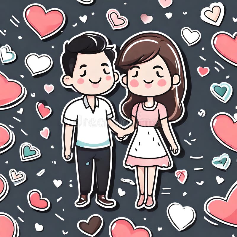 Happy Cartoon Couple Sticker Stock Illustration - Illustration of love ...