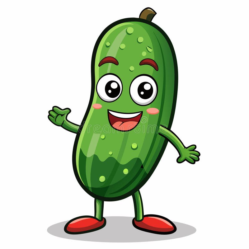 Happy Cartoon Cucumber Character Waving. (1 Stock Vector - Illustration ...