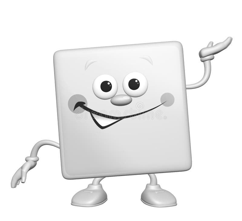Happy Cartoon 3D Square Smiling Character Presenting Stock Illustration ...