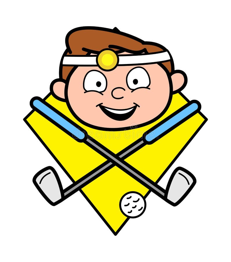 Happy Cartoon Doctor Face with Golf Stick and Ball Vector Stock ...