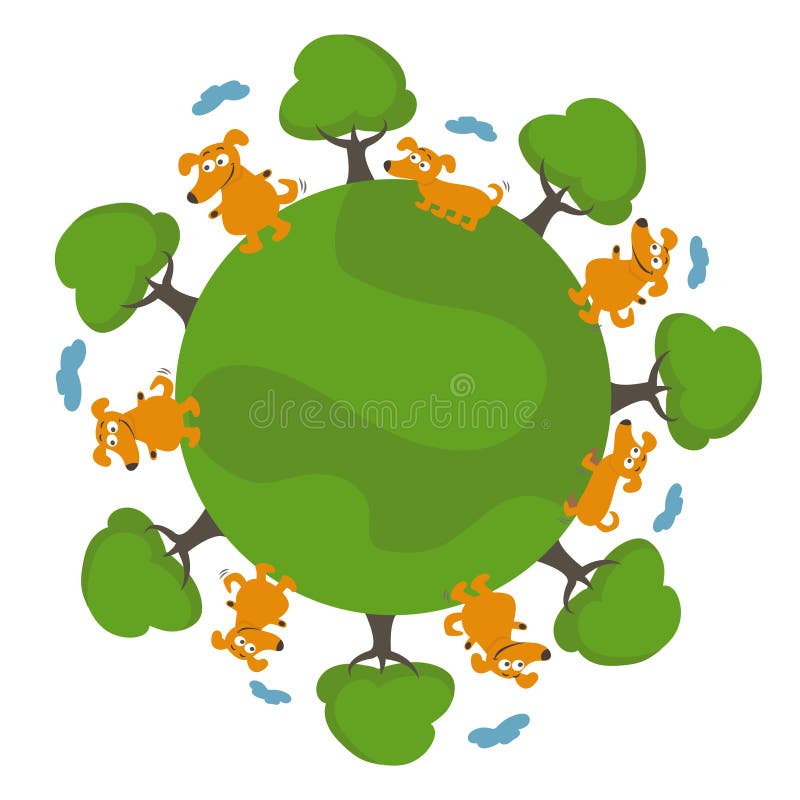 Happy Cartoon Dogs in Earth. Vector Illustration Stock Vector ...