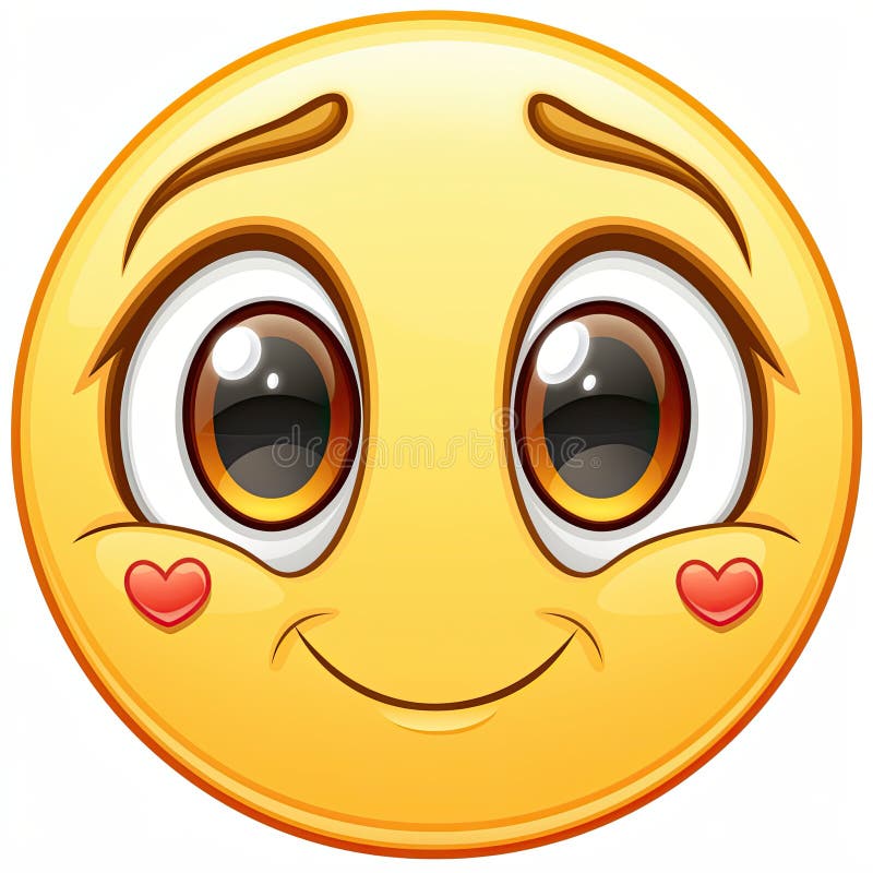 Happy Cartoon Emoji with Large Eyes and Blushing Cheeks Expressing Joy ...