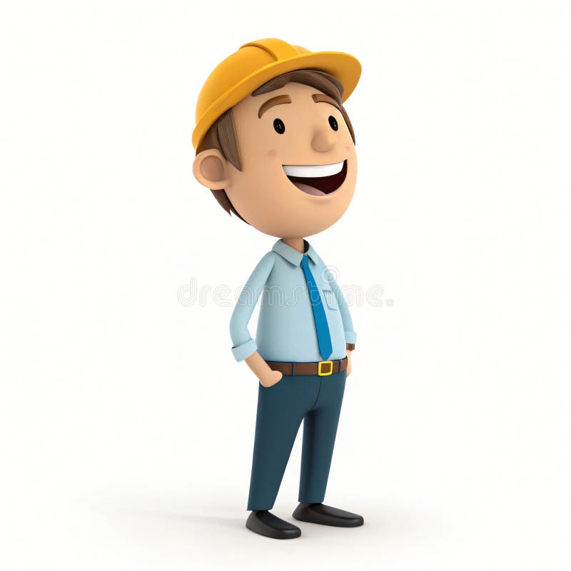 Happy Cartoon Engineer 3D Render Construction Worker Smiling Hard Hat ...