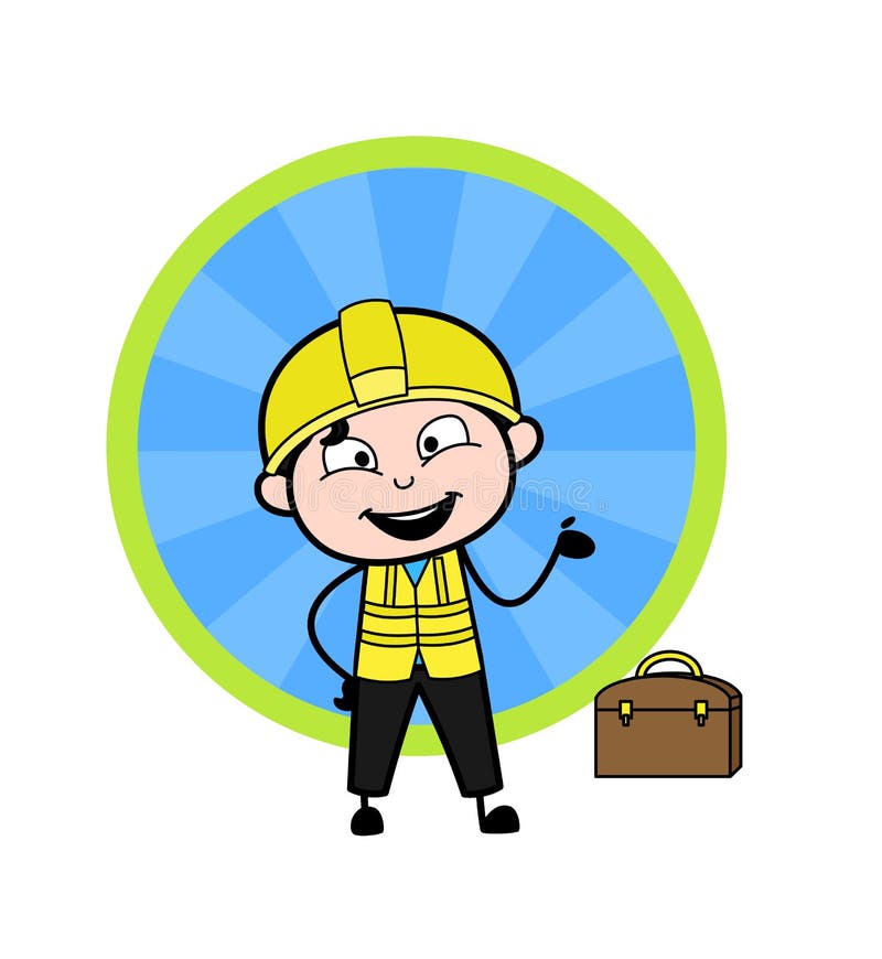 Happy Cartoon Engineer Presenting Stock Illustration - Illustration of ...