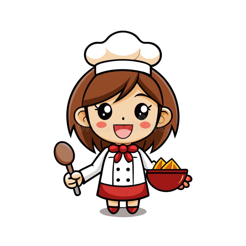 Happy Cartoon Girl Cooking in the Kitchen Stock Vector - Illustration ...