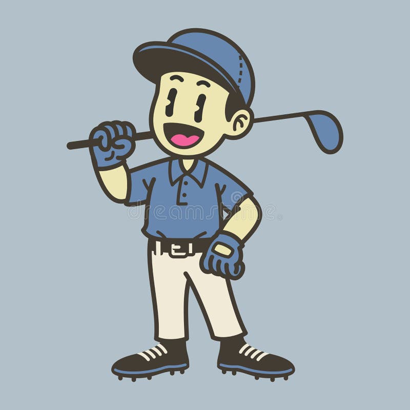 Happy Cartoon Golf Player Vintage Stock Vector - Illustration of vector ...