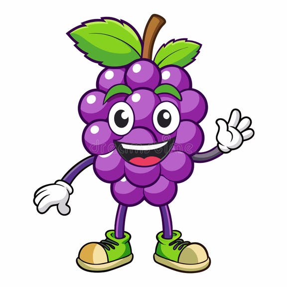 Happy Cartoon Grape Waving Hello. (2 Stock Vector - Illustration of ...