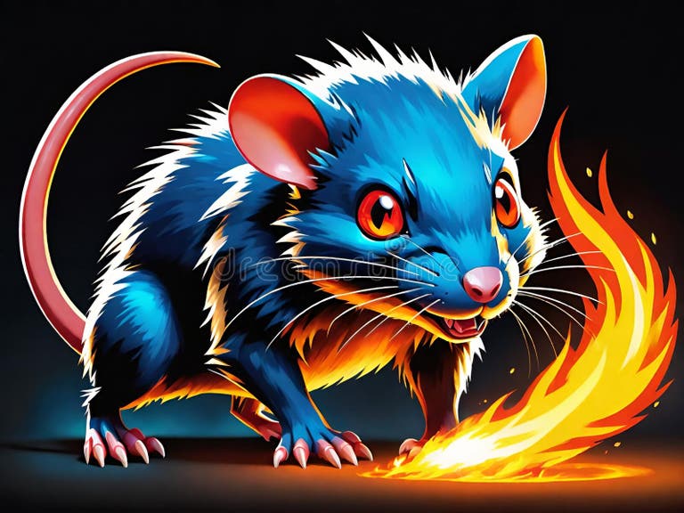 A Happy Cartoon Illustration with a Rat with Fire Stock Illustration ...