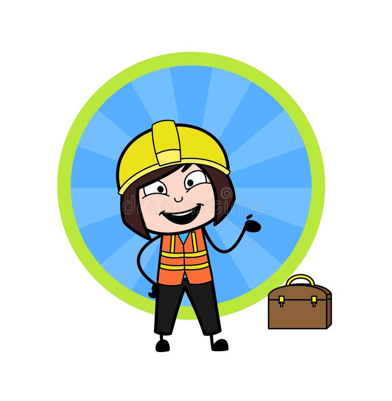 Happy Cartoon Lady Engineer Presenting Stock Illustration ...