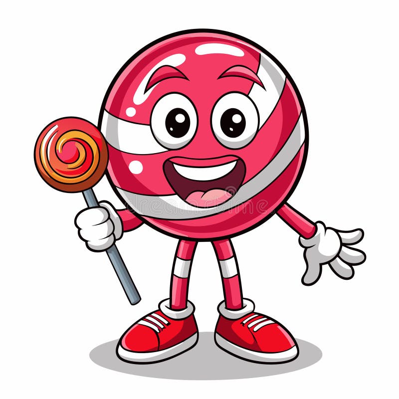 Happy Cartoon Lollipop Character Holding a Smaller Lollipop Stock ...