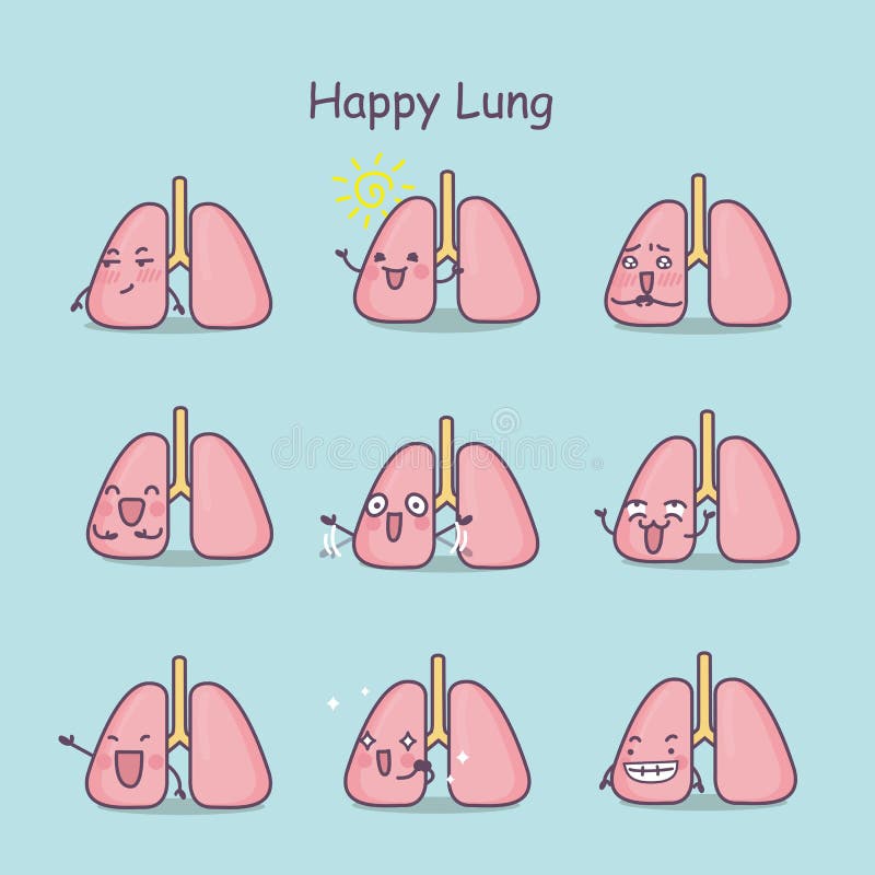 Happy cartoon lung set stock vector. Illustration of body - 71648265
