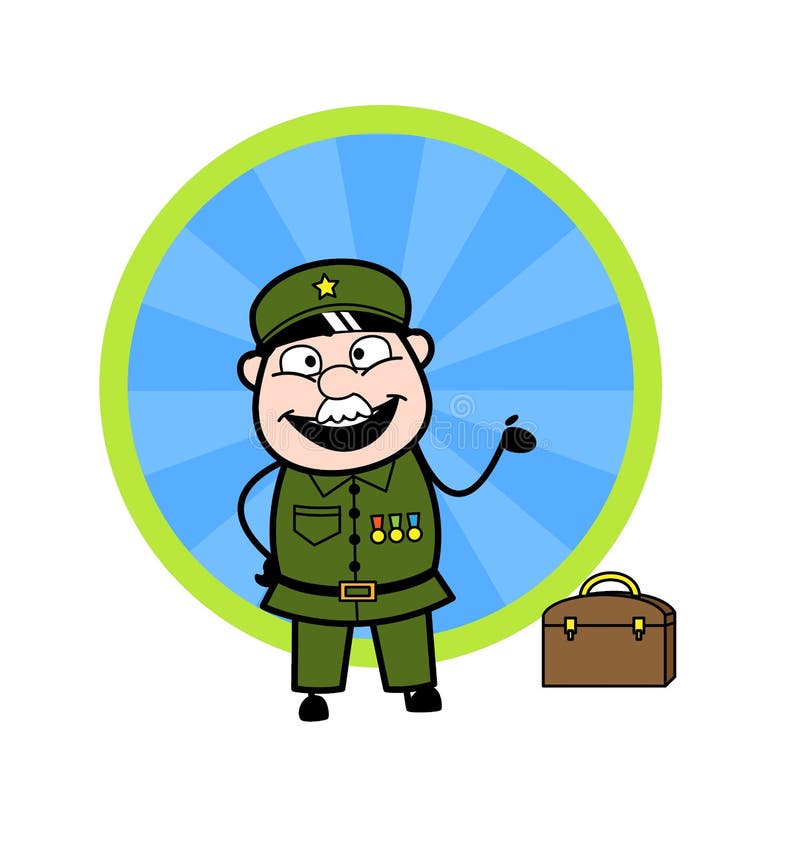 Happy Cartoon Military Man Presenting Stock Illustration - Illustration ...