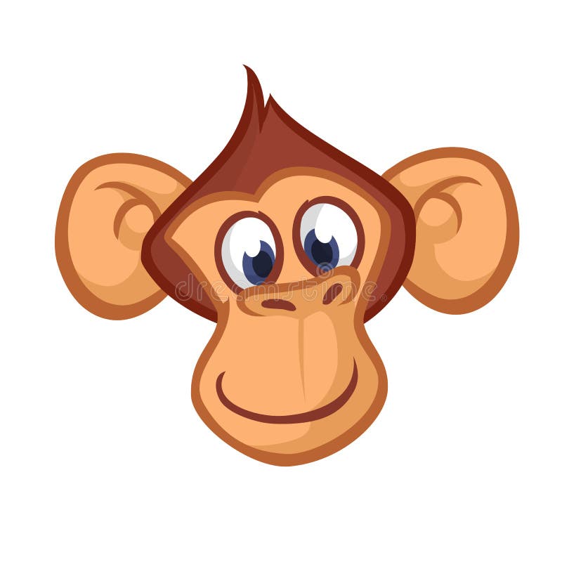 Happy Cartoon Monkey Head. Vector Icon of Chimpanzee. Design for ...