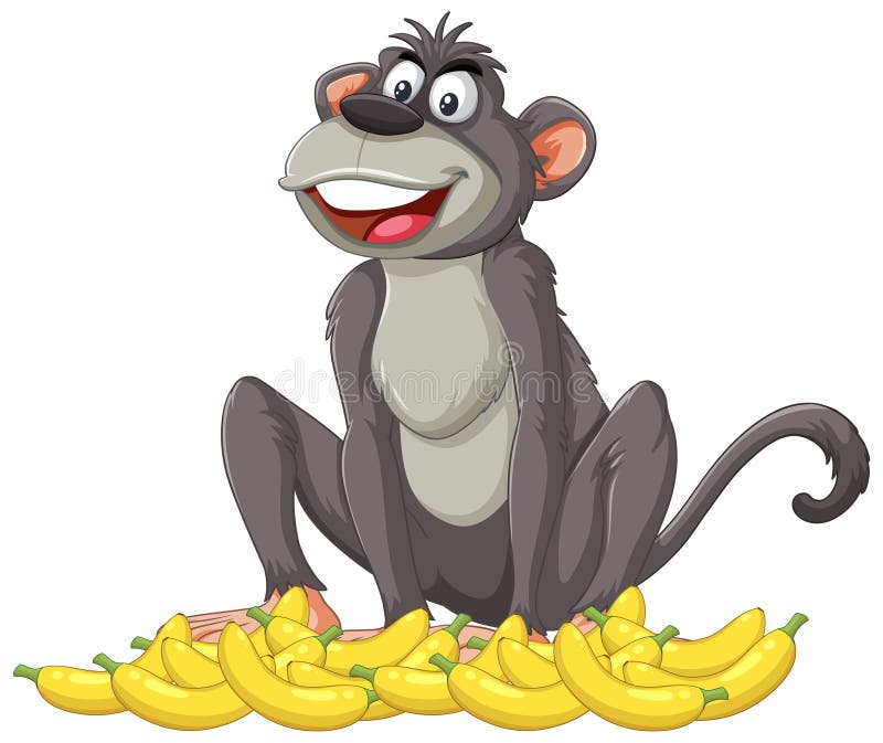 A Happy Monkey with Bananas Stock Vector - Illustration of grey, claws ...