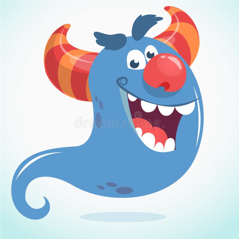 Happy Cartoon Monster or Ghost. Vector Halloween Illustration of Blue ...