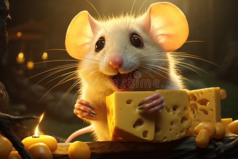 Happy Cartoon Mouse with Cheese Stock Illustration - Illustration of ...