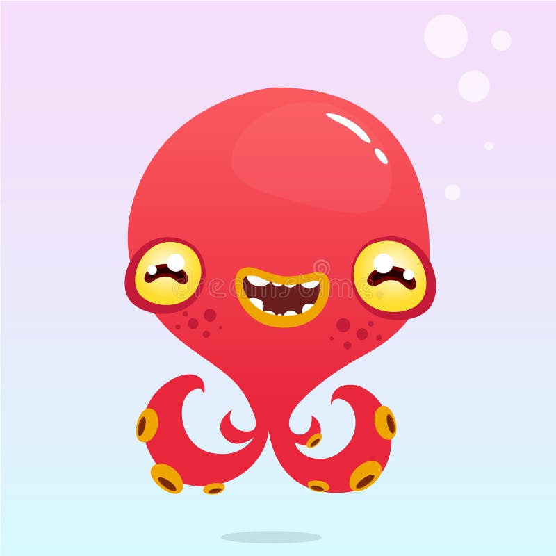 Happy Cartoon Octopus. Vector Halloween Red Monster with Tentacles ...