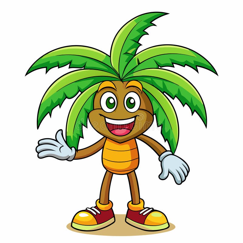 Happy Cartoon Palm Tree Character Waving Hello Stock Vector ...