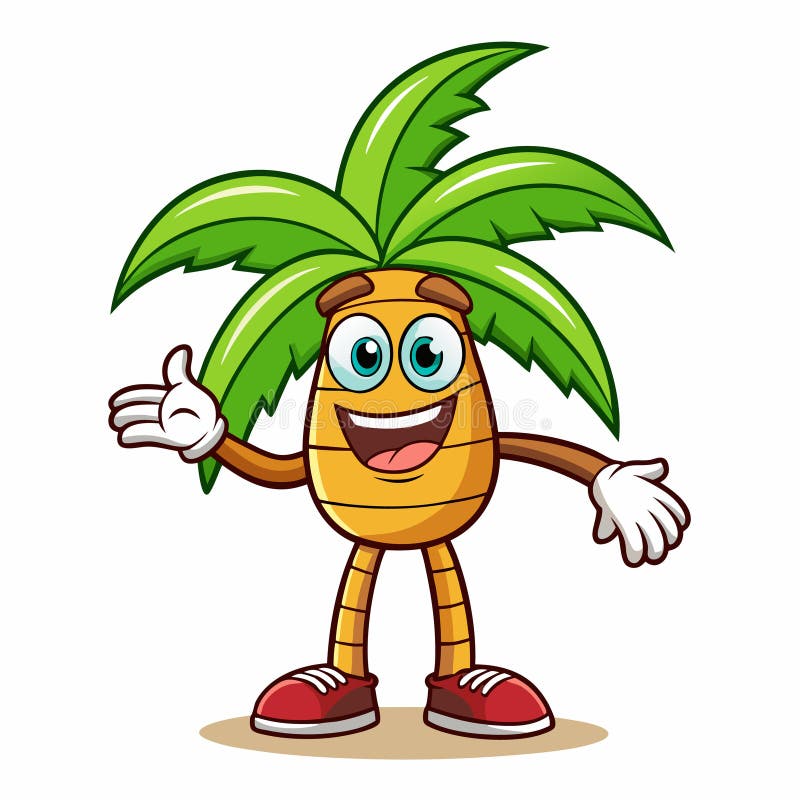 Happy Cartoon Palm Tree Character with Welcoming Gesture Stock Vector ...