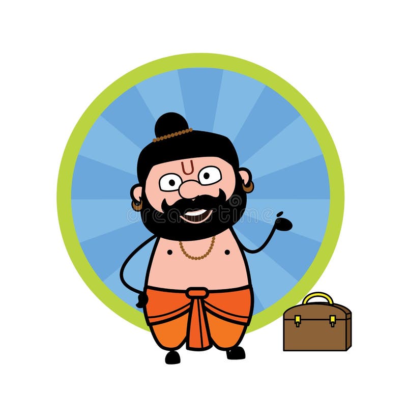 Happy Cartoon South Indian Pandit Presenting Stock Illustration ...