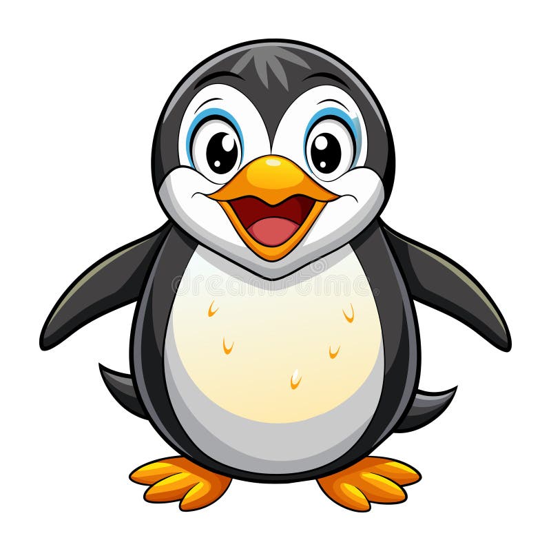 Happy Cartoon Penguin: Waddling with Joy, Bright Eyes Gleaming, and a ...