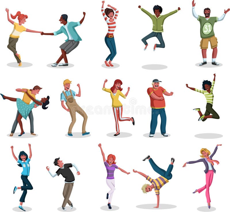Happy Cartoon People Dancing. Stock Vector - Illustration of dancing ...