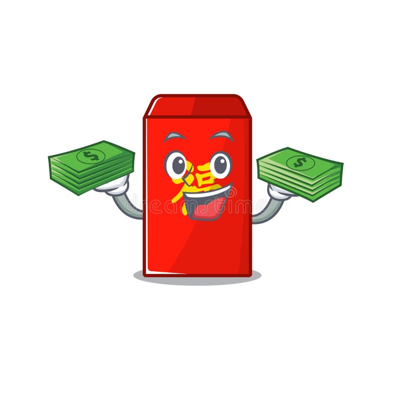 Happy Cartoon in the Red Envelope Holding Money Stock Vector ...