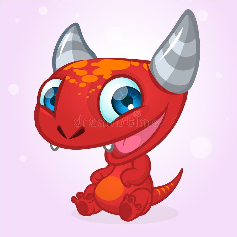 Happy Cartoon Red Monster. Halloween Vector Devil Character Sitting ...