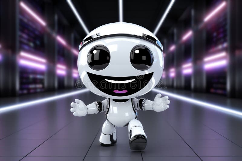 Happy Cartoon Robot Assistant Character - Friendly and Helpful AI Robot ...