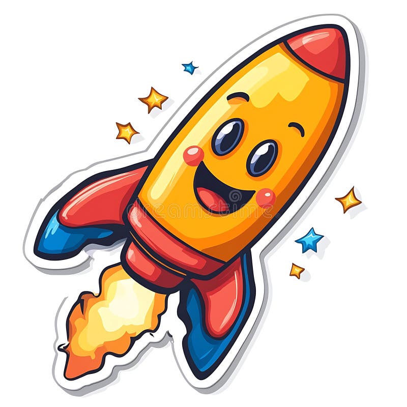 Happy Cartoon Rocket Launching into Space Stock Illustration ...