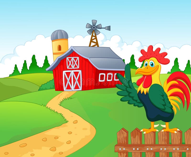 Happy Cartoon Roster in the Farm Stock Vector - Illustration of leaning ...